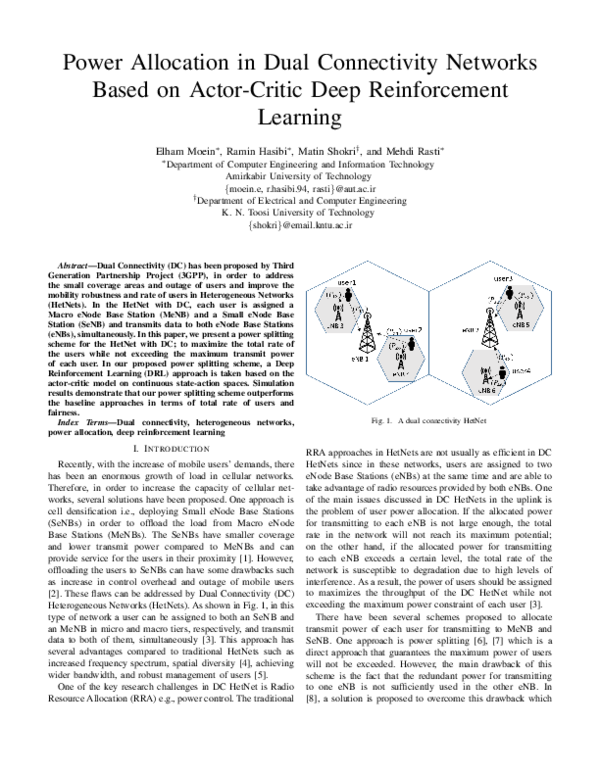 Pdf Power Allocation In Dual Connectivity Networks Based On Actor