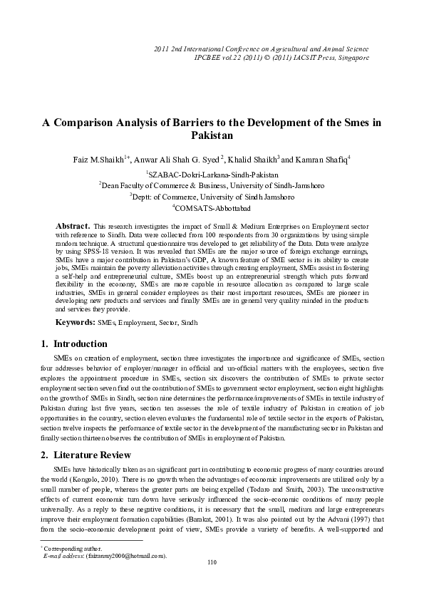 (PDF) A Comparison Analysis of Barriers to the Development of the Smes ...
