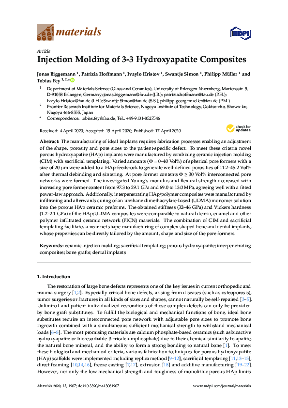 (PDF) Injection Molding of 3-3 Hydroxyapatite Composites