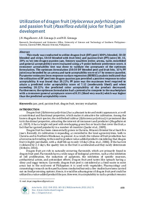 (PDF) Utilization of dragon fruit (Hylocereus polyrhizus) peel and passion fruit (Passiflora ...