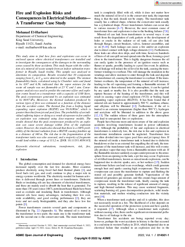 (PDF) Fire and Explosion Risks and Consequences in Electrical ...