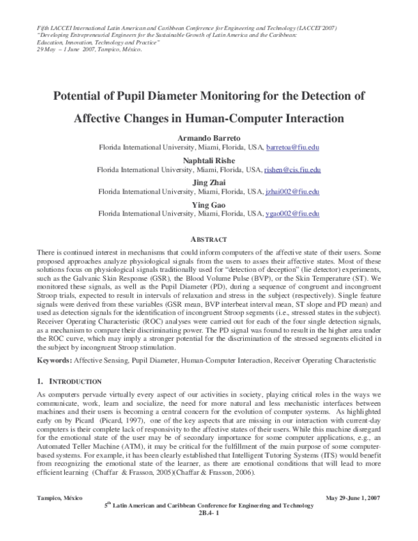 (PDF) Potential of Pupil Diameter Monitoring for the Detection of Affective Changes in Human ...