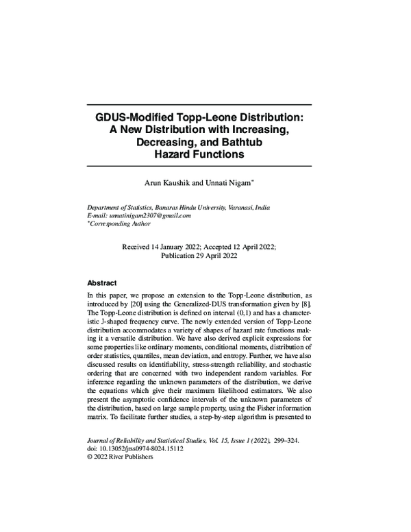 (PDF) GDUS-Modified Topp-Leone Distribution: A New Distribution with ...
