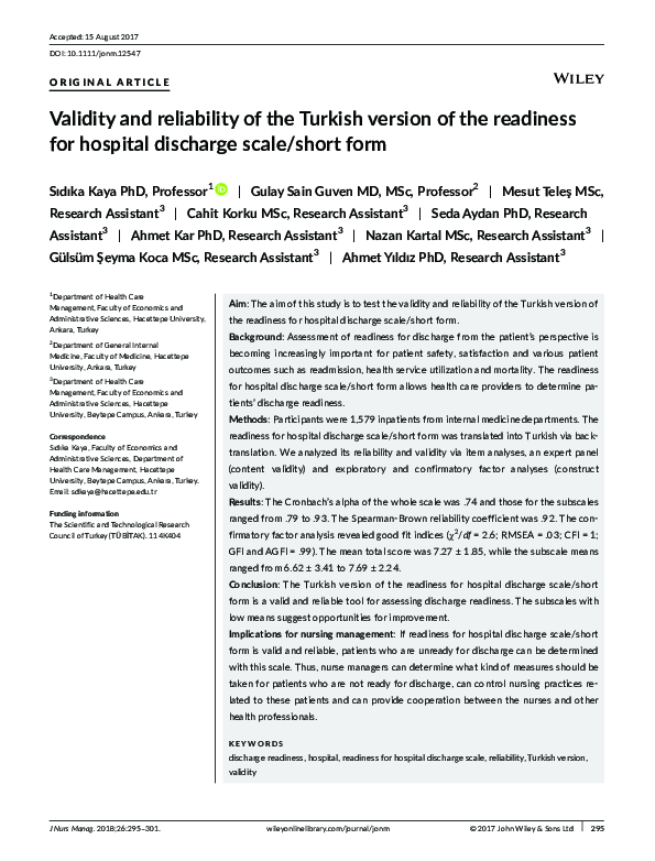(PDF) Validity and reliability of the Turkish version of the readiness ...