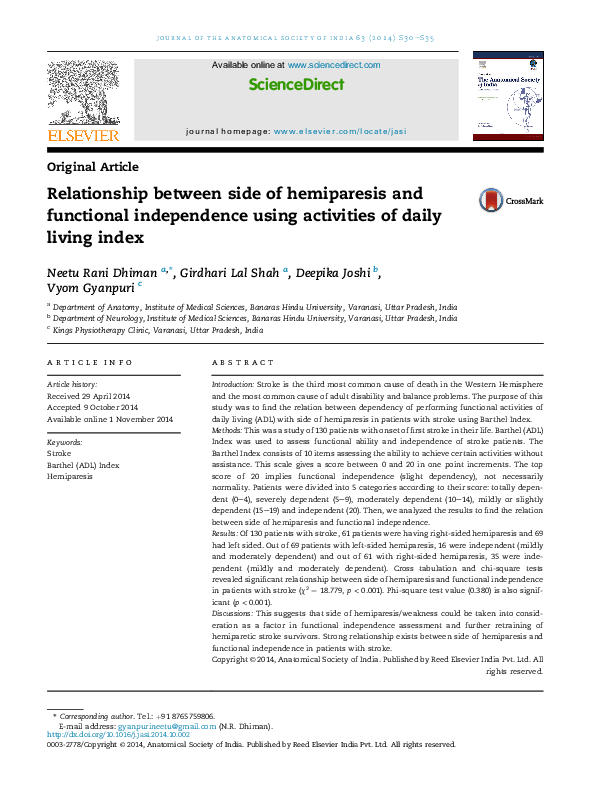 (PDF) Relationship between side of hemiparesis and functional ...