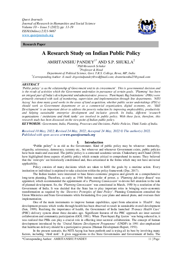 (PDF) A Research Study on Indian Public Policy