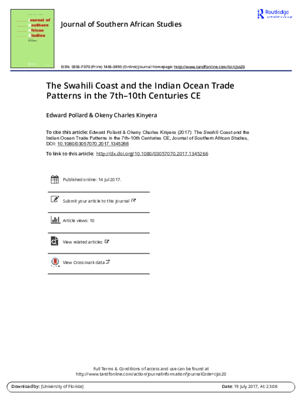 (PDF) The Swahili Coast and the Indian Ocean Trade Patterns in the 7th ...