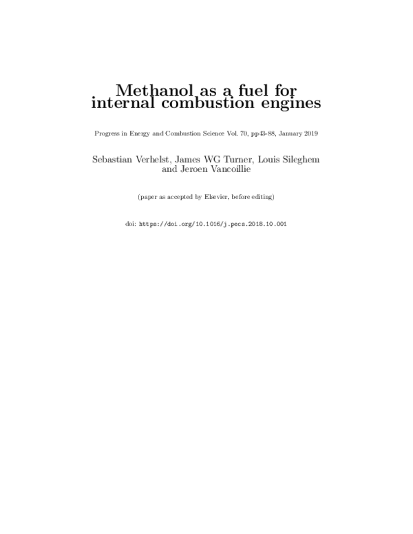 (PDF) Methanol as a fuel for internal combustion engines