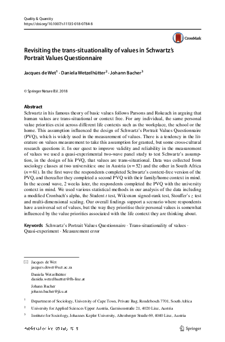 (PDF) Revisiting the trans-situationality of values in Schwartz’s ...