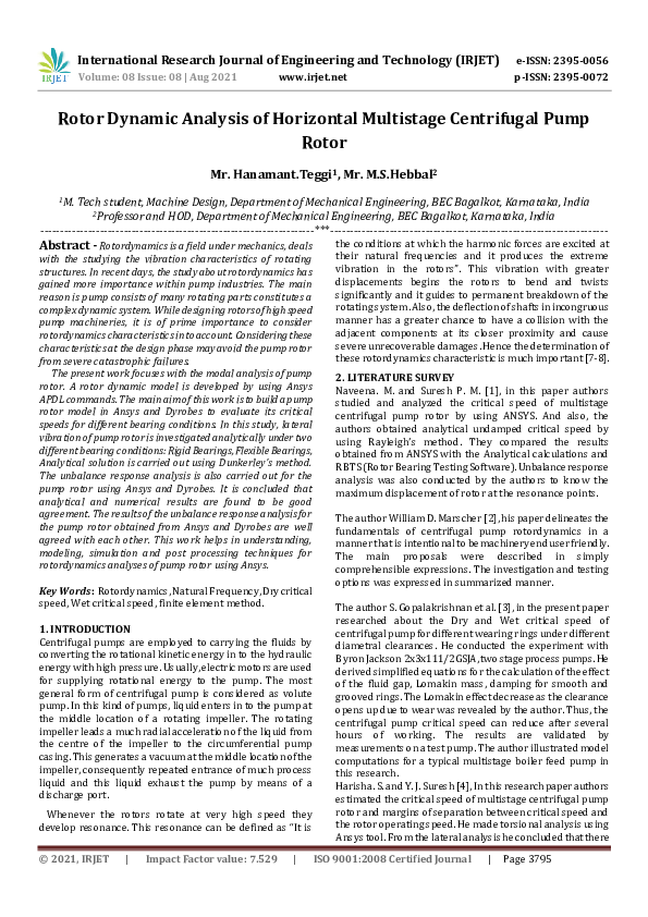 (PDF) Rotor Dynamic Analysis of Horizontal Multistage Centrifugal Pump Rotor