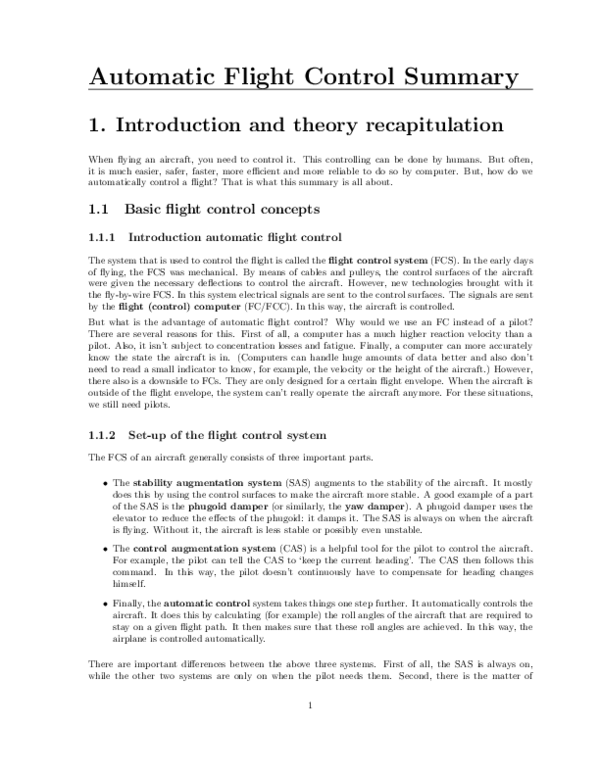 (PDF) Automatic Flight Control Summary