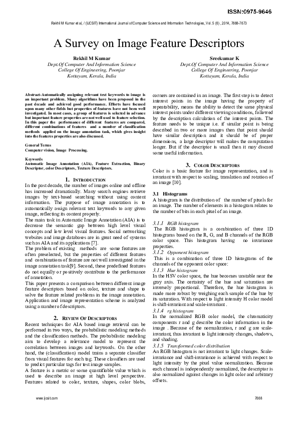 (PDF) A Survey on Image Feature Descriptors