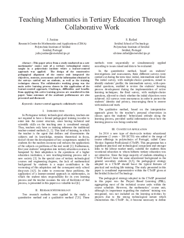 (PDF) Teaching Mathematics in Tertiary Education Through Collaborative Work