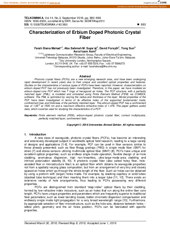 (PDF) Modeling and Simulation of Erbium doped Photonic Crystal Fiber