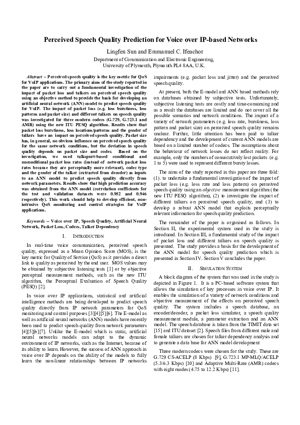 (PDF) Perceived speech quality prediction for voice over IP-based networks