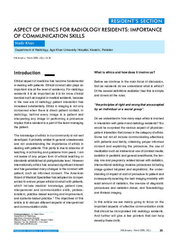 (PDF) Aspect of Ethics for Radiology Residents: Importance of ...