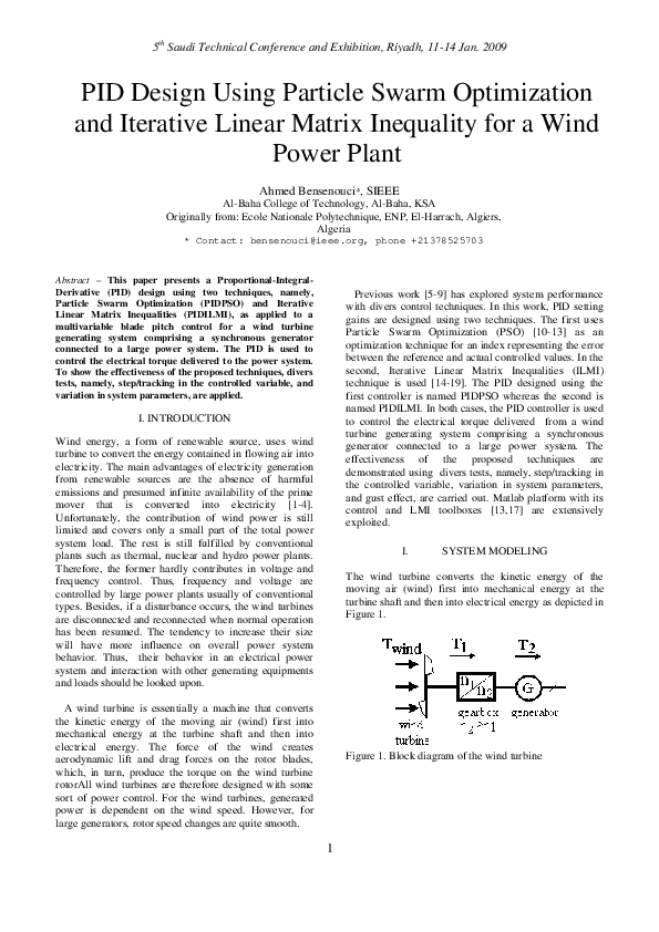 (PDF) PID Design Using Particle Swarm Optimization and Iterative Linear Matrix Inequality for a ...