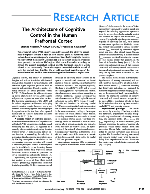 (PDF) The Architecture of Cognitive Control in the Human Prefrontal Cortex