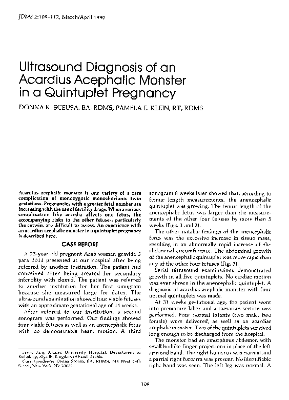(PDF) Ultrasound Diagnosis of an Acardius Acephalic Monster in a ...