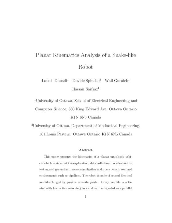 (PDF) Planar kinematics analysis of a snake-like robot