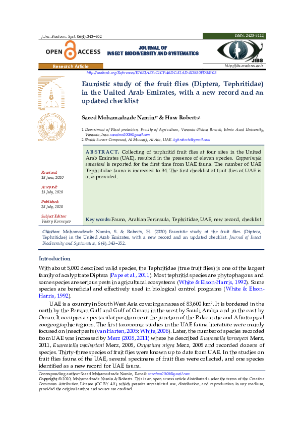 (PDF) Faunistic study of the fruit flies (Diptera, Tephritidae) in the ...