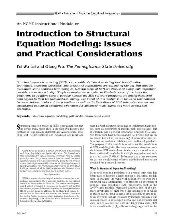 (PDF) Introduction to Structural Equation Modeling: Issues and ...