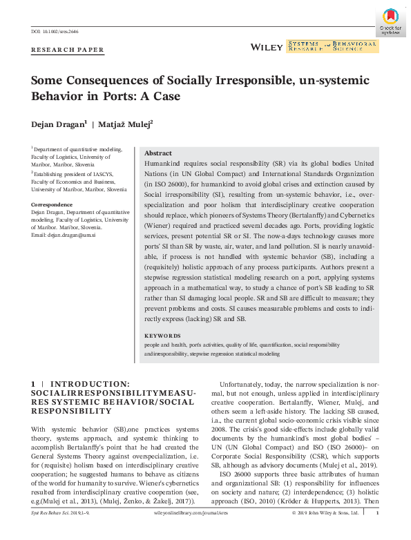 (PDF) Some Consequences of Socially Irresponsible, un-systemic Behavior ...