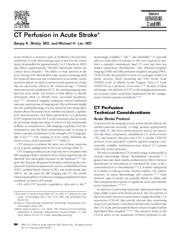 (PDF) CT Perfusion in Acute Stroke*