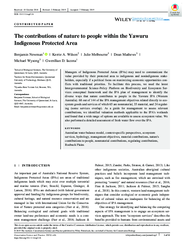 (PDF) The contributions of nature to people within the Yawuru ...