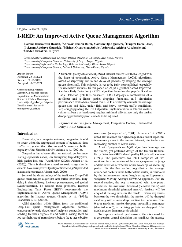 (PDF) IRED: An Improved Active Queue Management Algorithm