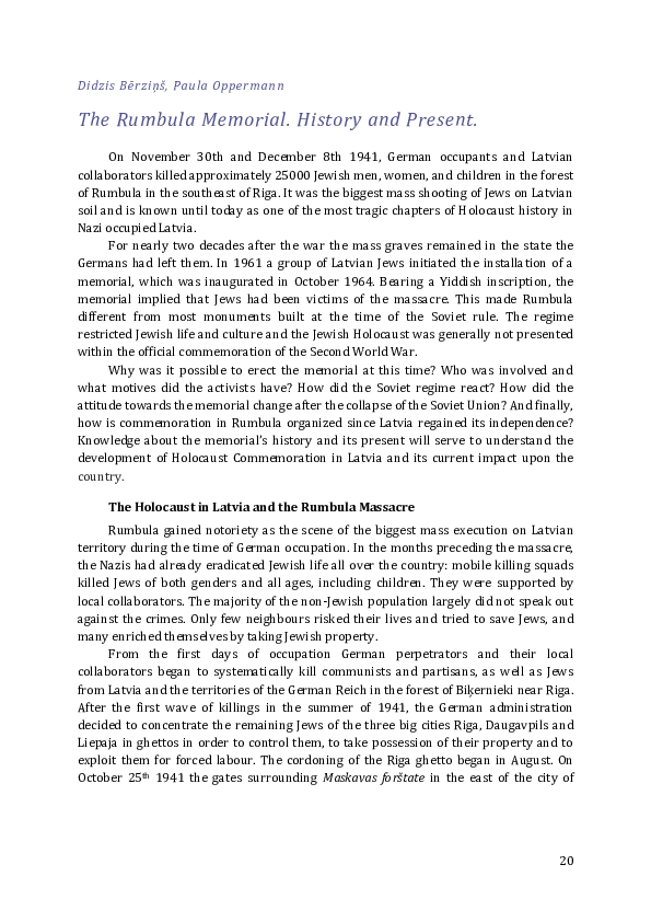 (PDF) The Rumbula Memorial: History and Present