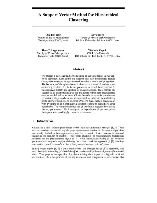 Pdf A Support Vector Method For Hierarchical Clustering