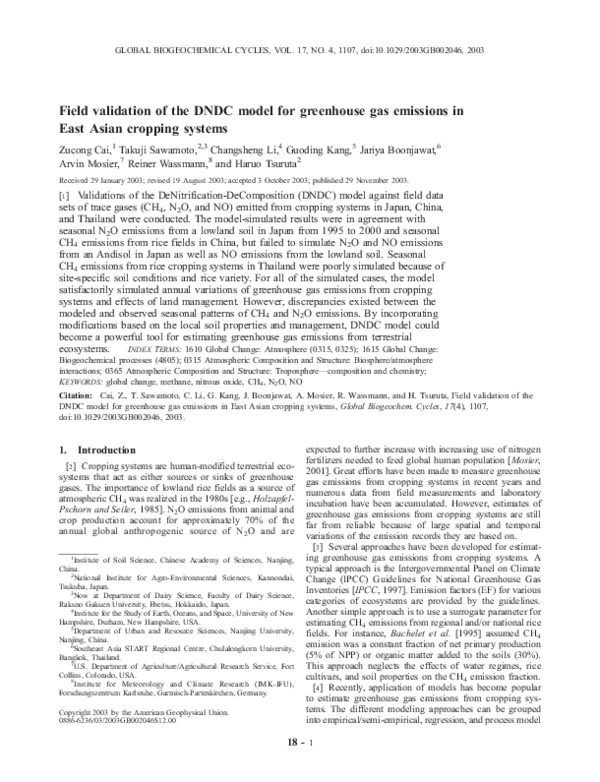 (PDF) Field validation of the DNDC model for greenhouse gas emissions ...
