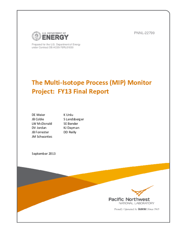 (PDF) The Multi-Isotope Process (MIP) Monitor Project: FY13 Final Report