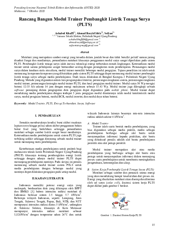 (PDF) Rancang Bangun Modul Trainer Pembangkit Listrik Tenaga Surya (PLTS)