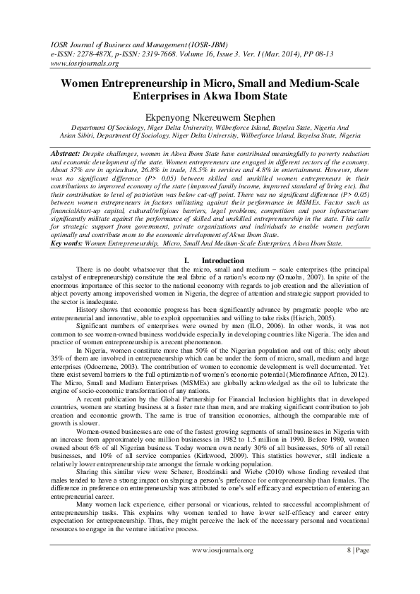 (PDF) Women Entrepreneurship in Micro, Small and Medium-Scale ...