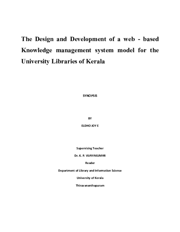 (PDF) The design and development of a web based Knowledge Management System model for the ...