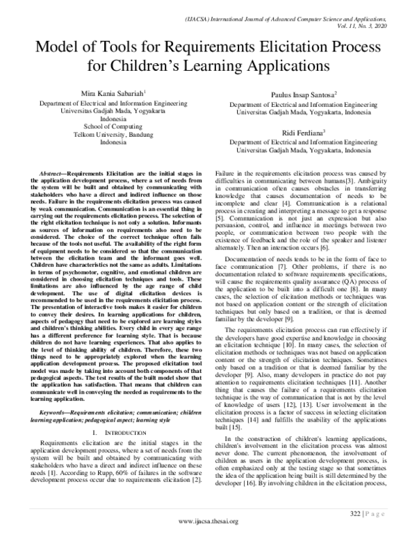 (PDF) Model of Tools for Requirements Elicitation Process for Children’s Learning Applications