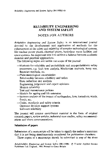 (PDF) Reliability engineering and system safety