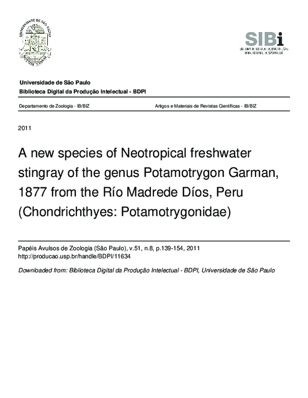 (PDF) A new species of Neotropical freshwater stingray of the genus ...