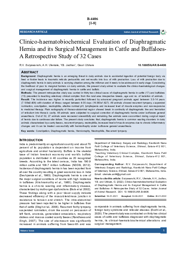 (PDF) Clinico-haematobiochemical Evaluation of Diaphragmatic Hernia and its Surgical Management ...