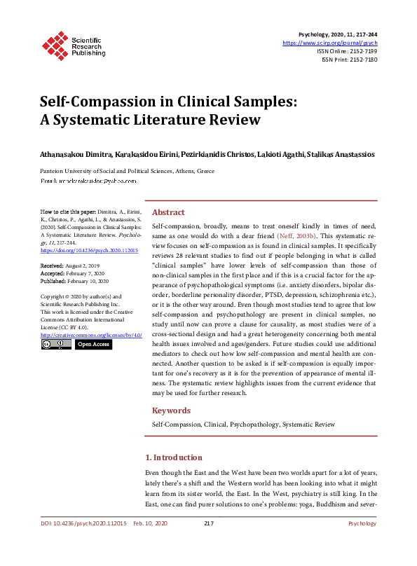 (PDF) Self-Compassion in Clinical Samples: A Systematic Literature Review