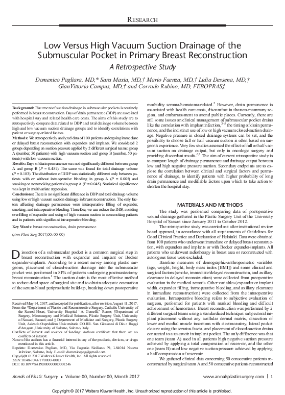 (PDF) Low Versus High Vacuum Suction Drainage of the Submuscular Pocket ...