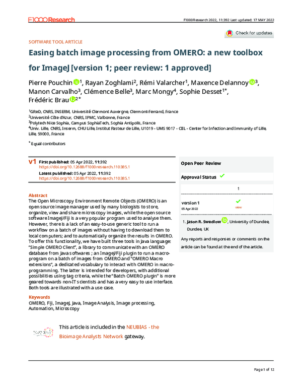 (PDF) Easing batch image processing from OMERO: a new toolbox for ImageJ