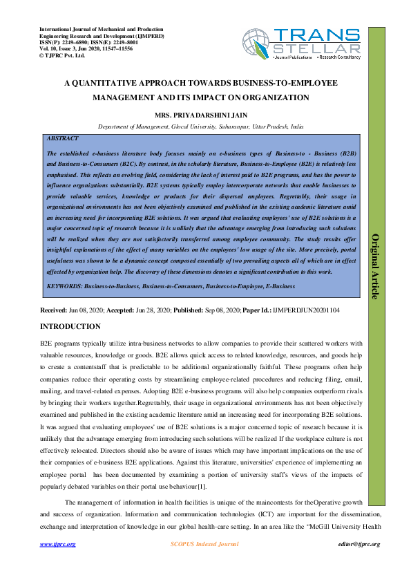 (PDF) A Quantitative Approach Towards Business-to-Employee Management ...