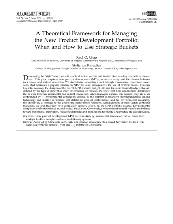 (PDF) A Theoretical Framework for Managing the New Product Development Portfolio: When and How ...