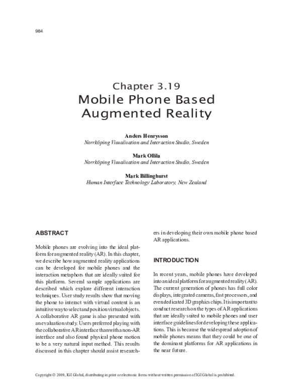 (PDF) Mobile Phone Based Augmented Reality