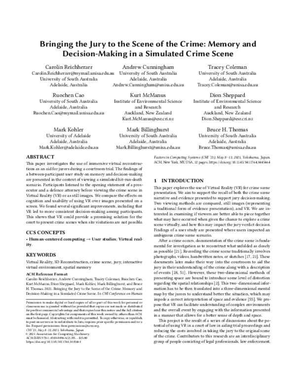 (PDF) Bringing the Jury to the Scene of the Crime: Memory and Decision ...