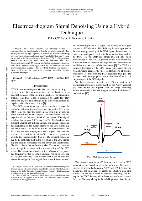 Pdf Electrocardiogram Signal Denoising Using A Hybrid Technique Rachid Latif