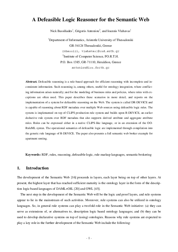 (PDF) A Defeasible Logic Reasoner for the Semantic Web | Nick Bassiliades - Academia.edu